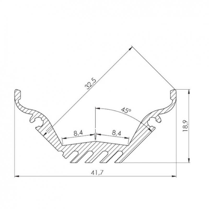 Extra wide 45° Corner profile For double row (2x8mm) LED strip incl ...